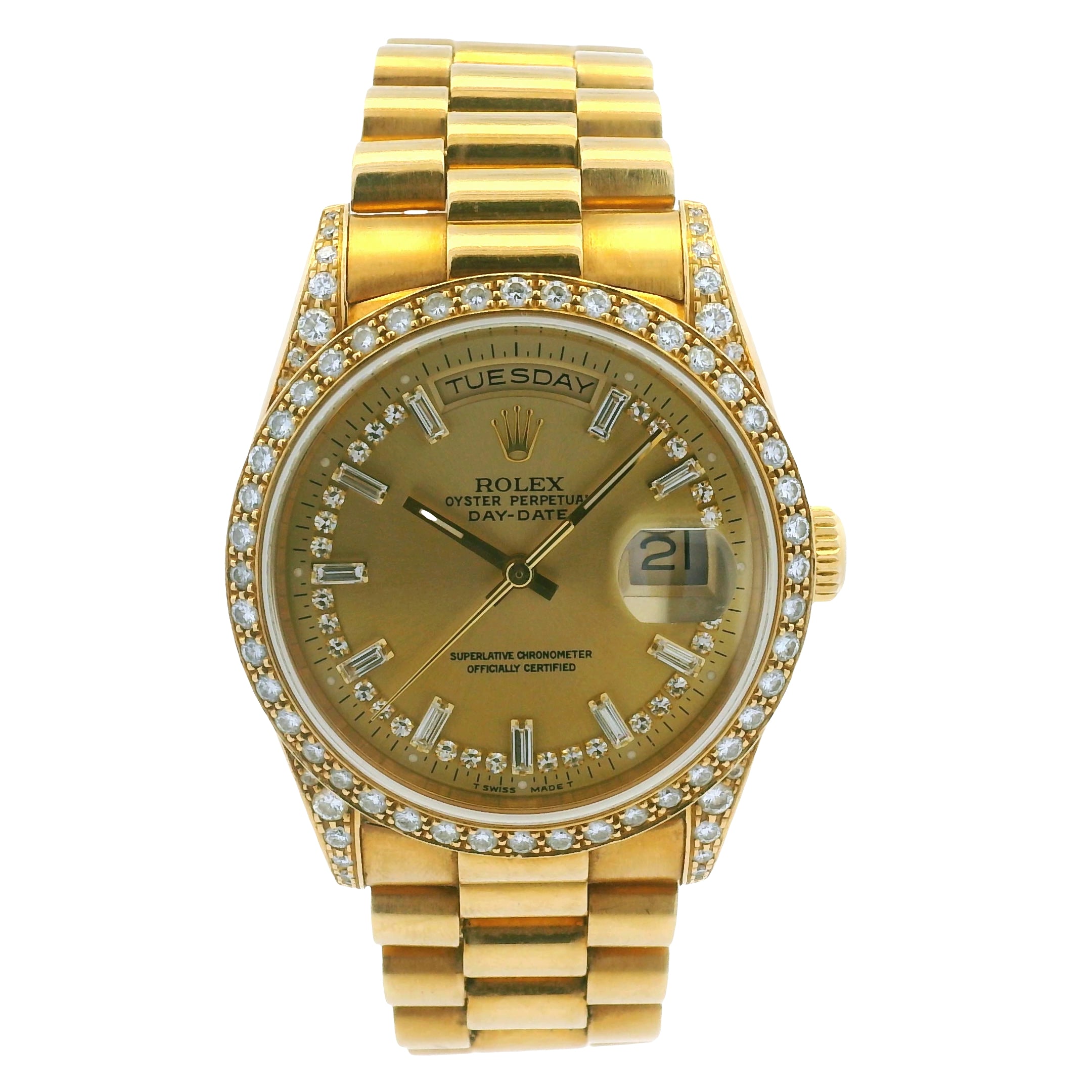 Rolex 18388 Day-Date 18k Yellow Gold Presidential Diamond Bezel Watch